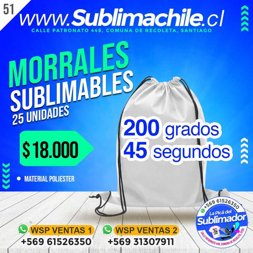 Morral Sublimable Pack 25 Unidades 37 X 27 Cm Sublimachile POS Morral Sublimable Pack 25 Unidades 37 X 27 Cm Sublimachile POS